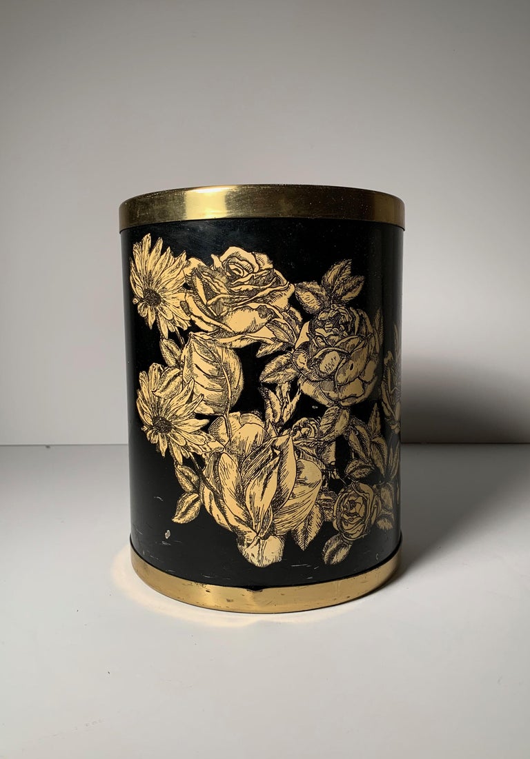 Vintage Milano Metal Wastebasket, Roses and Flowers manner of Piero ...