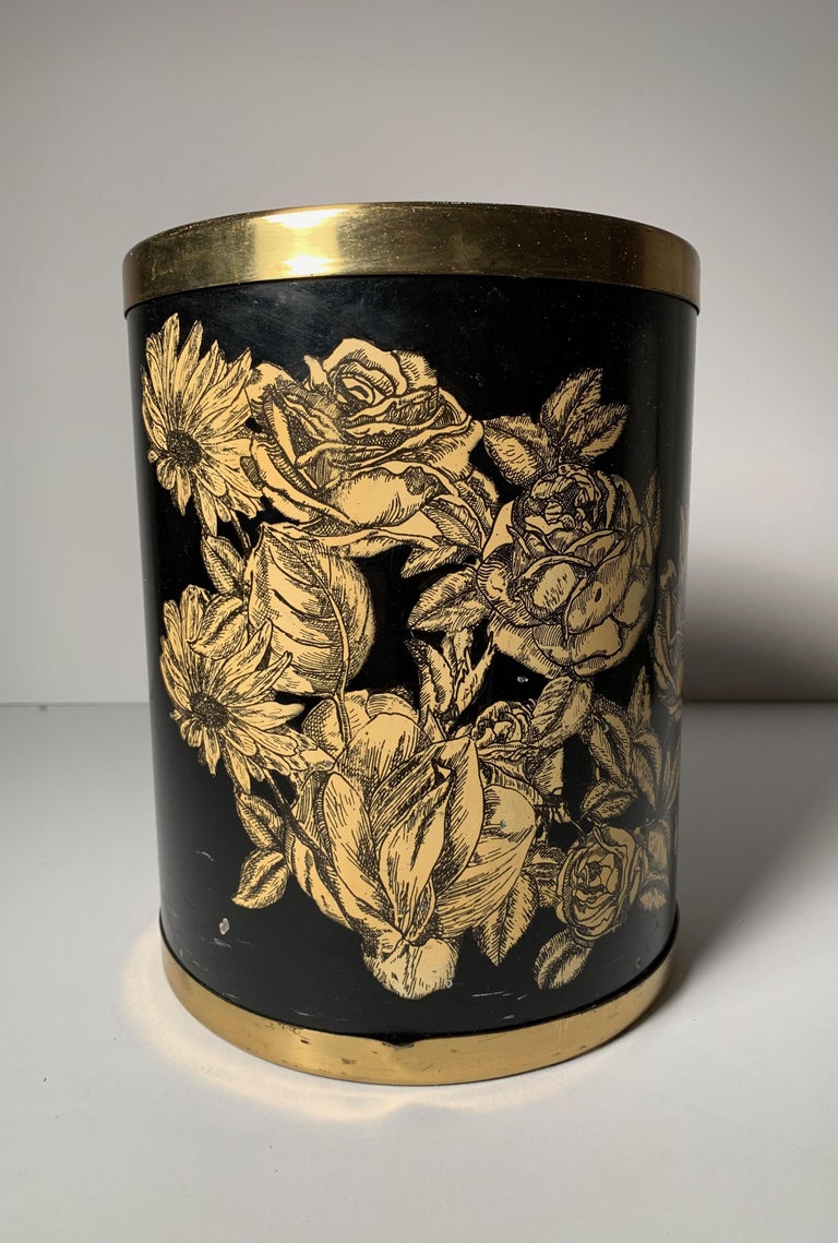 Vintage Milano Metal Wastebasket, Roses and Flowers manner of Piero ...