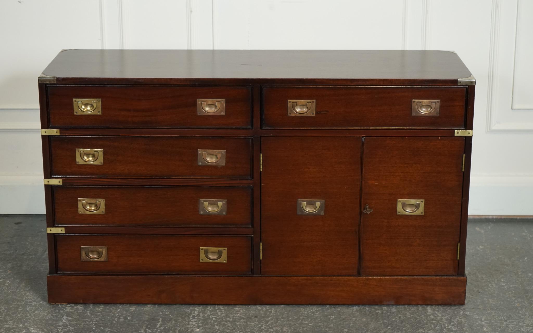 VINTAGE MILITARY CAMPAIGN SIDEBOARD LOTS OF STORAGE AND BRASS FITTiNGS ...