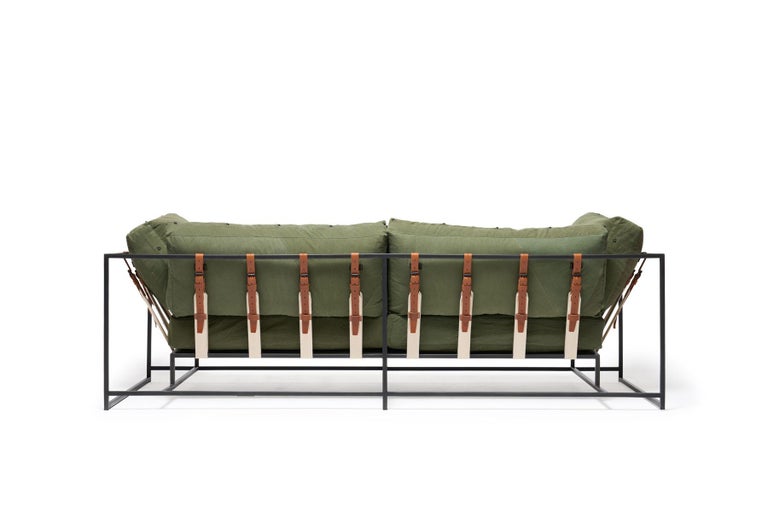 Vintage Military Canvas and Blackened Steel Two-Seat Sofa For Sale at ...
