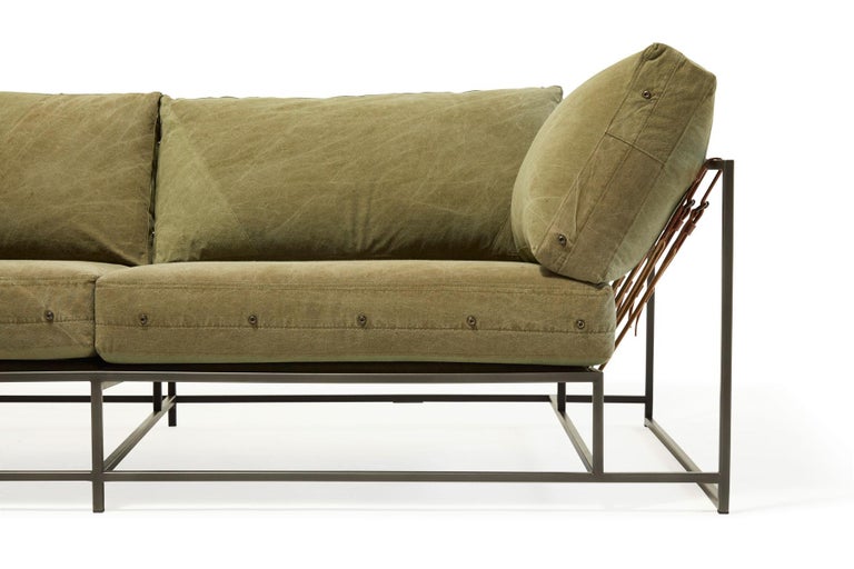 Vintage Military Canvas and Blackened Steel Two-Seat Sofa with Taupe ...