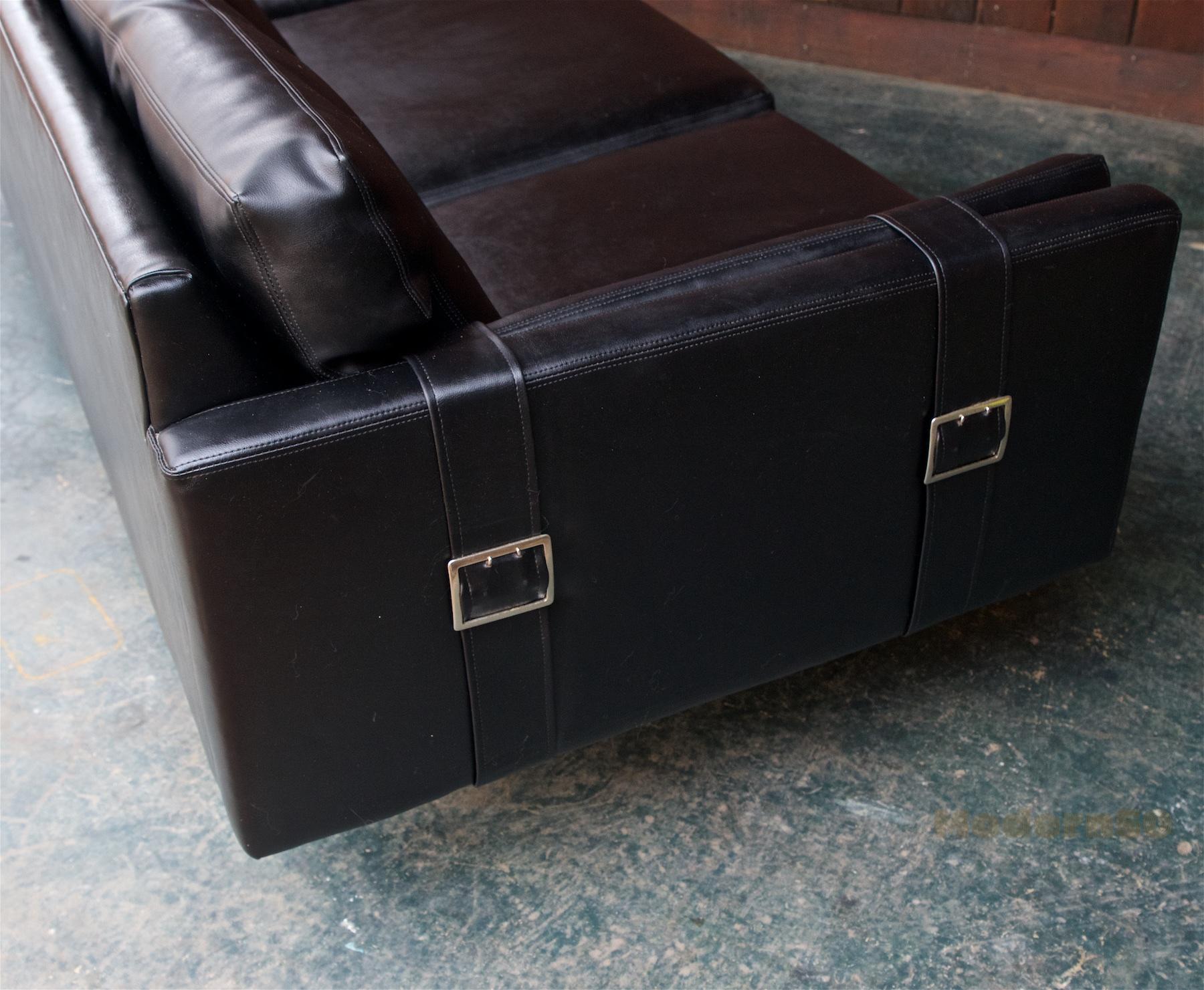 Vintage Milo Baughman Thayer Coggin Black Belt Buckle Vinyl Sofa For ...