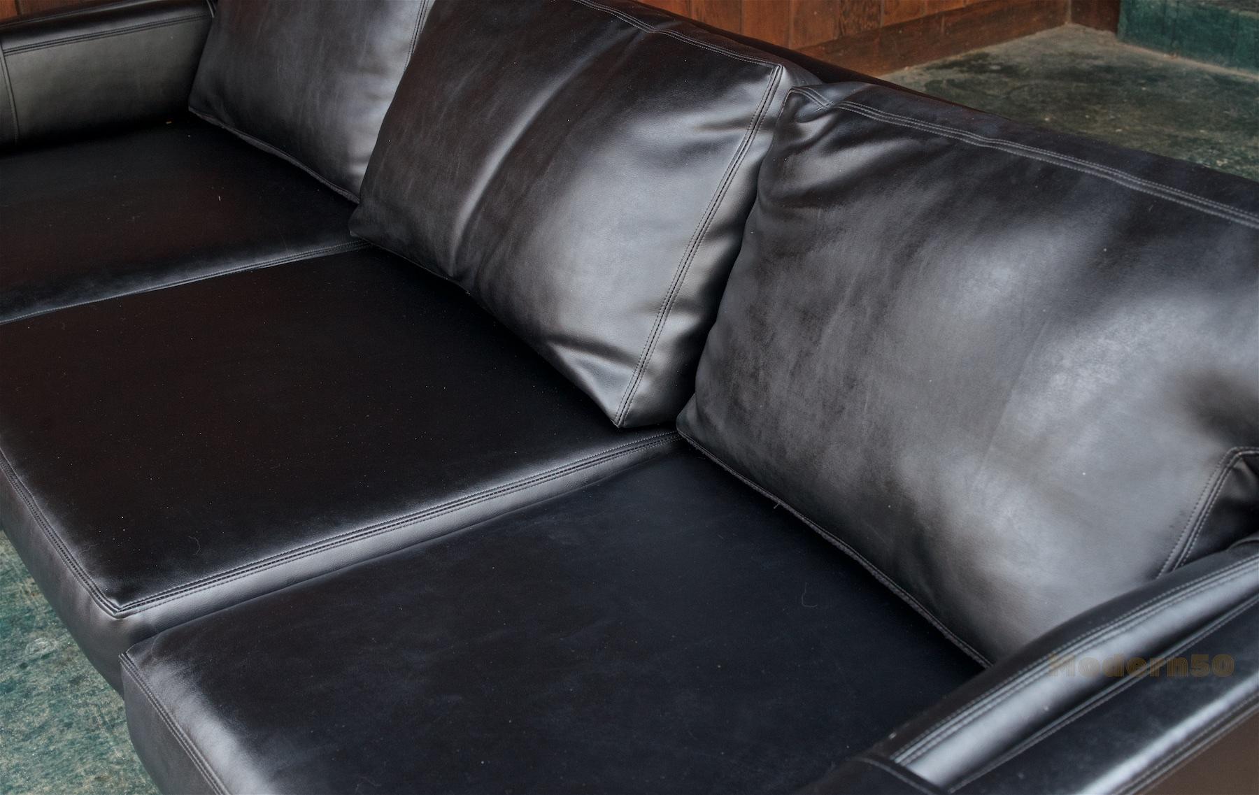 Vintage Milo Baughman Thayer Coggin Black Belt Buckle Vinyl Sofa For ...