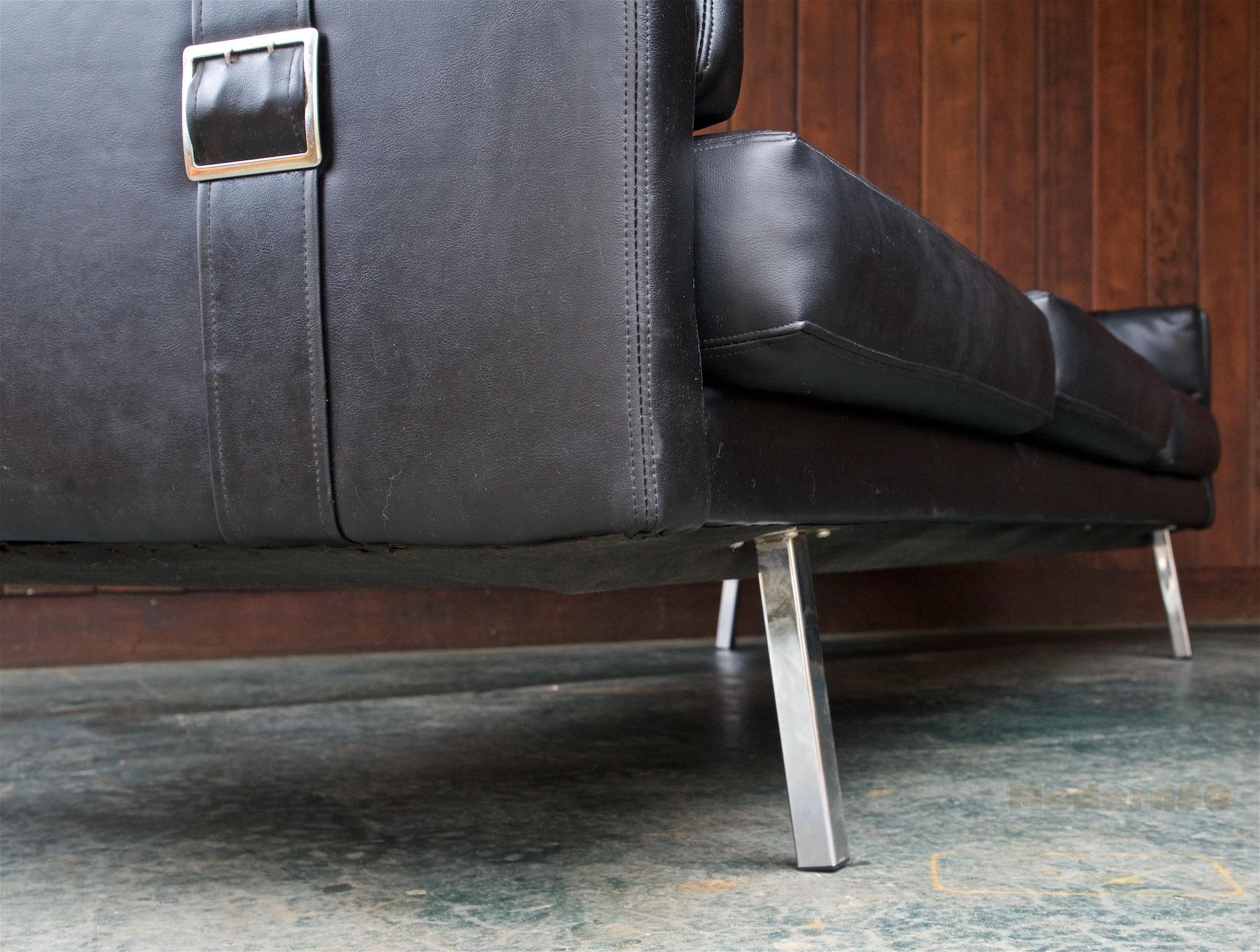 Vintage Milo Baughman Thayer Coggin Black Belt Buckle Vinyl Sofa For ...