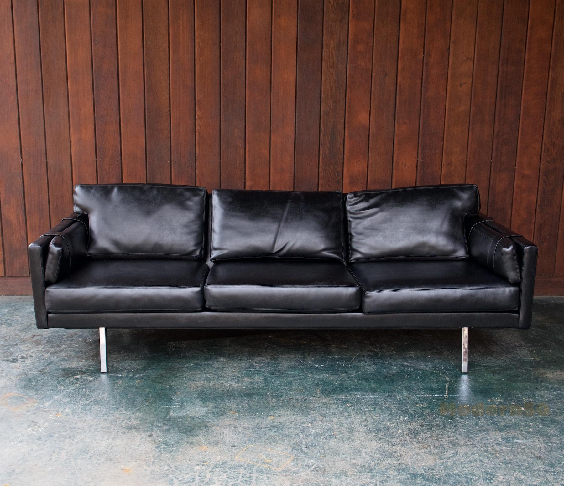 Vintage Milo Baughman Thayer Coggin Black Belt Buckle Vinyl Sofa For ...