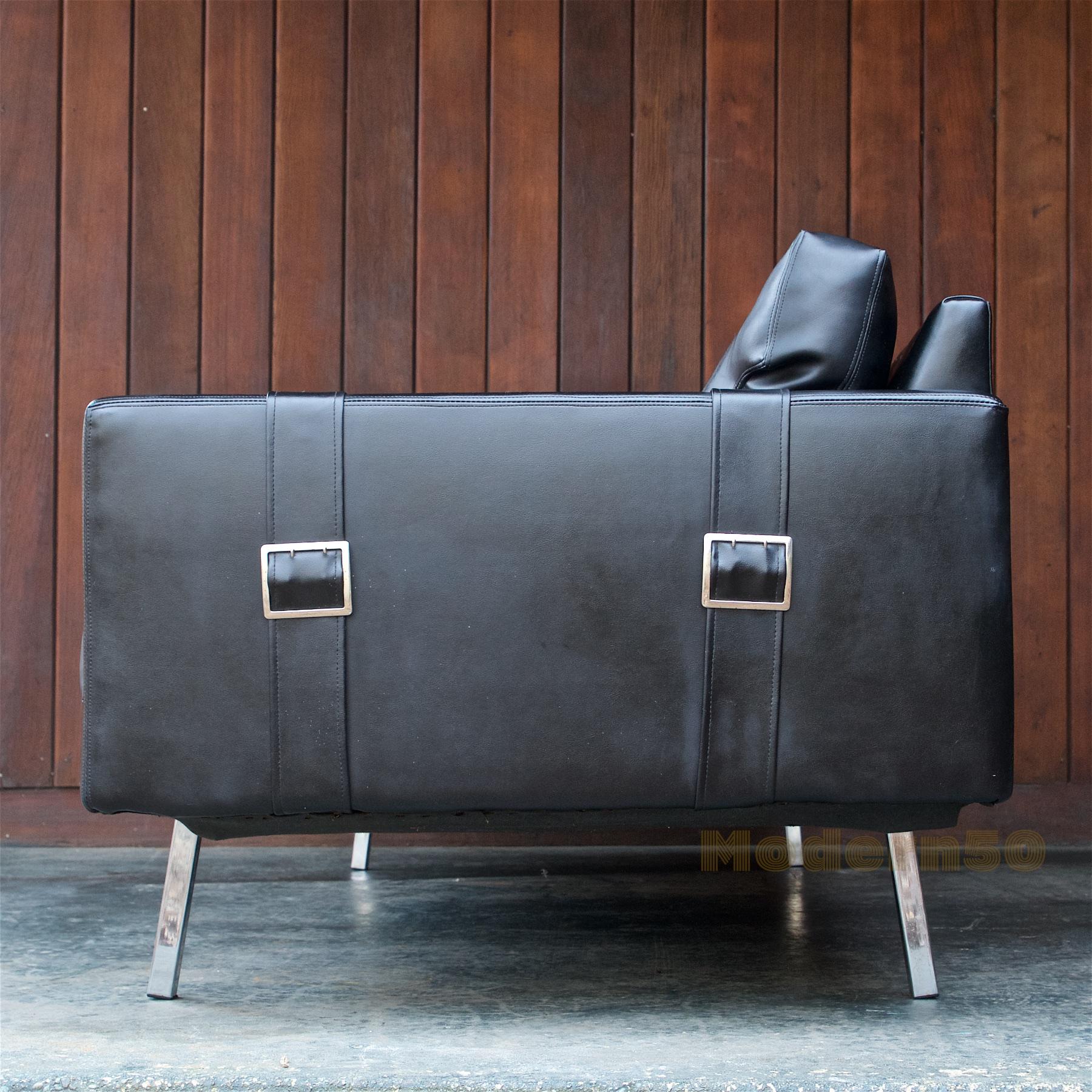 Vintage Milo Baughman Thayer Coggin Black Belt Buckle Vinyl Sofa For ...