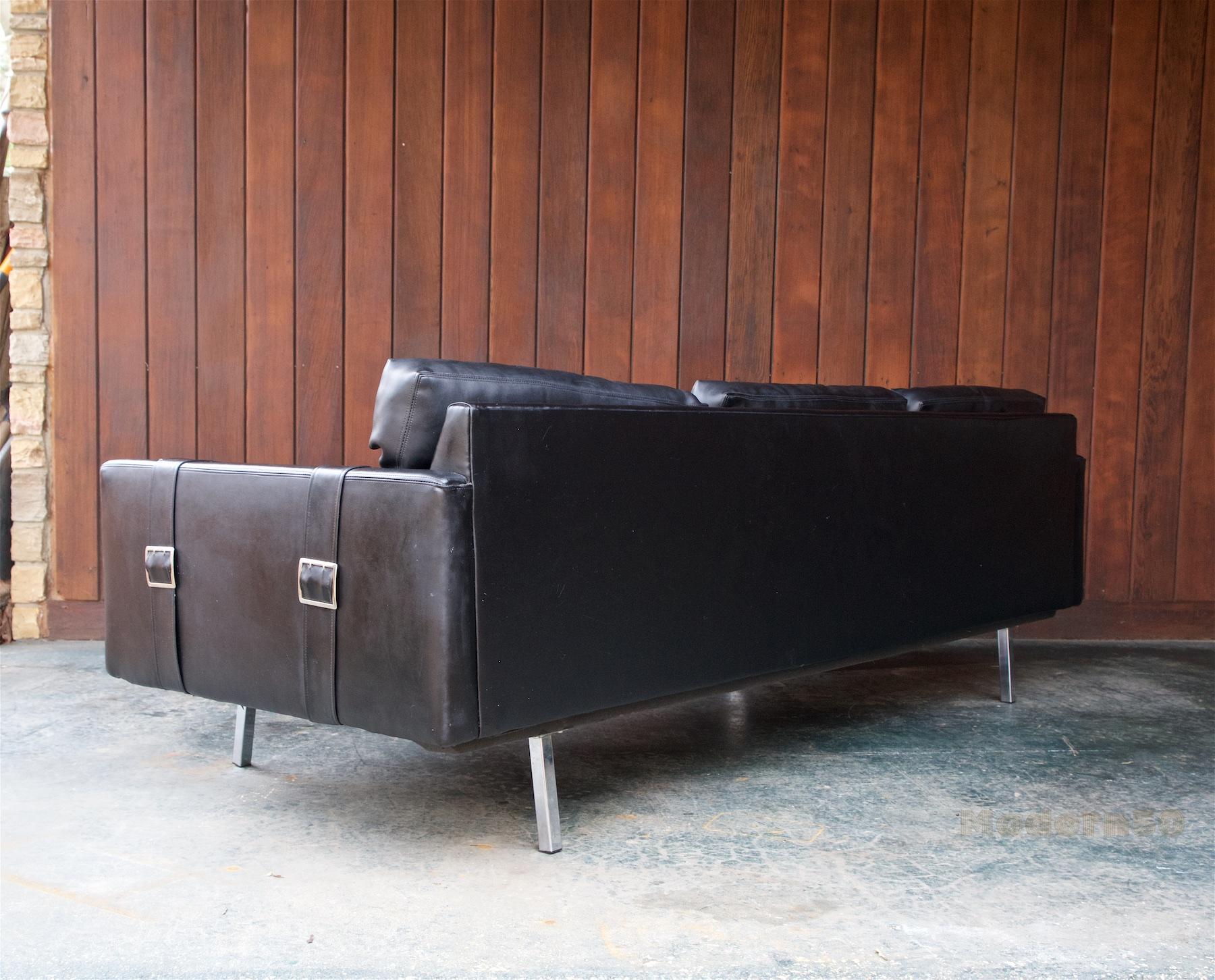 Vintage Milo Baughman Thayer Coggin Black Belt Buckle Vinyl Sofa For ...