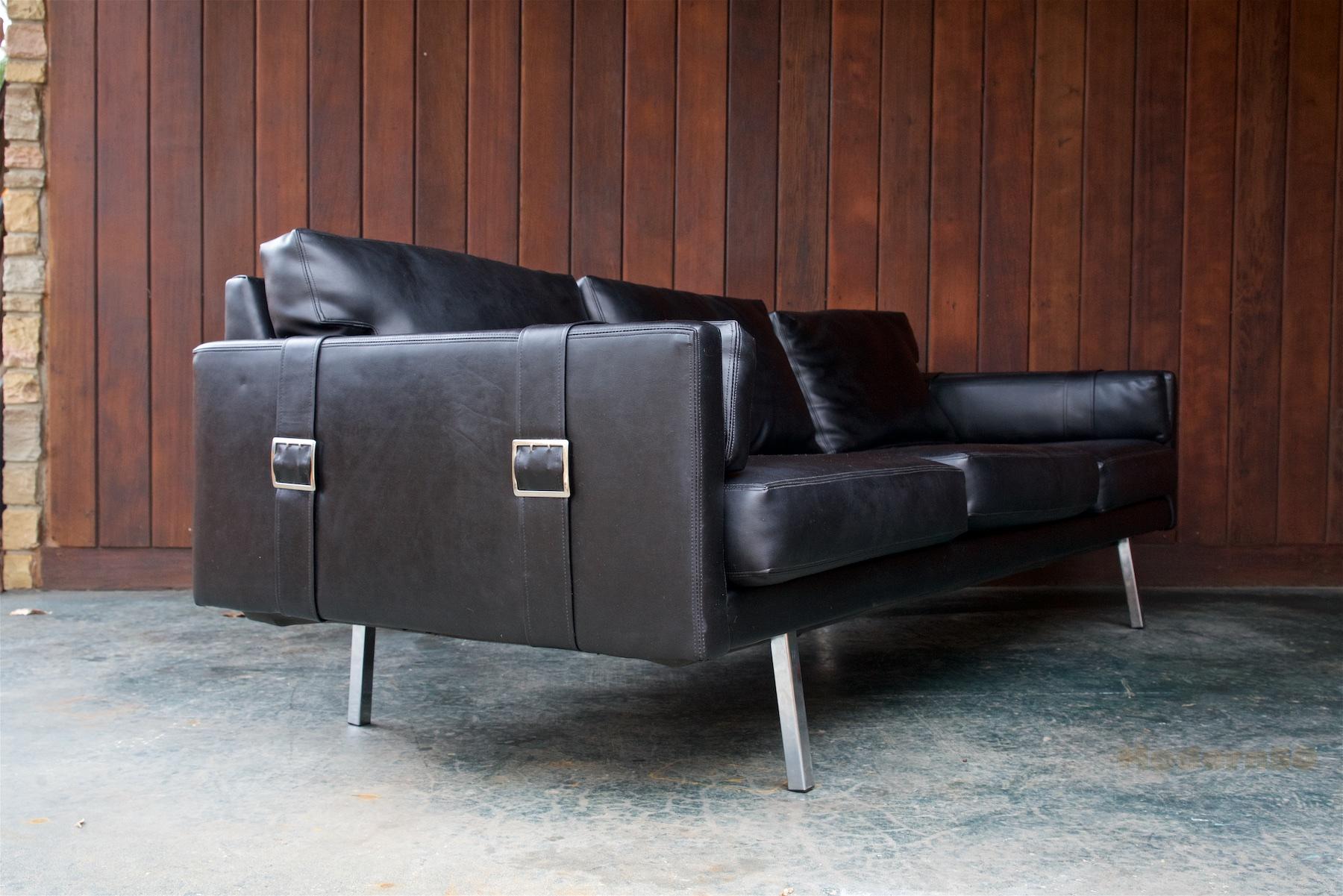 Vintage Milo Baughman Thayer Coggin Black Belt Buckle Vinyl Sofa For ...