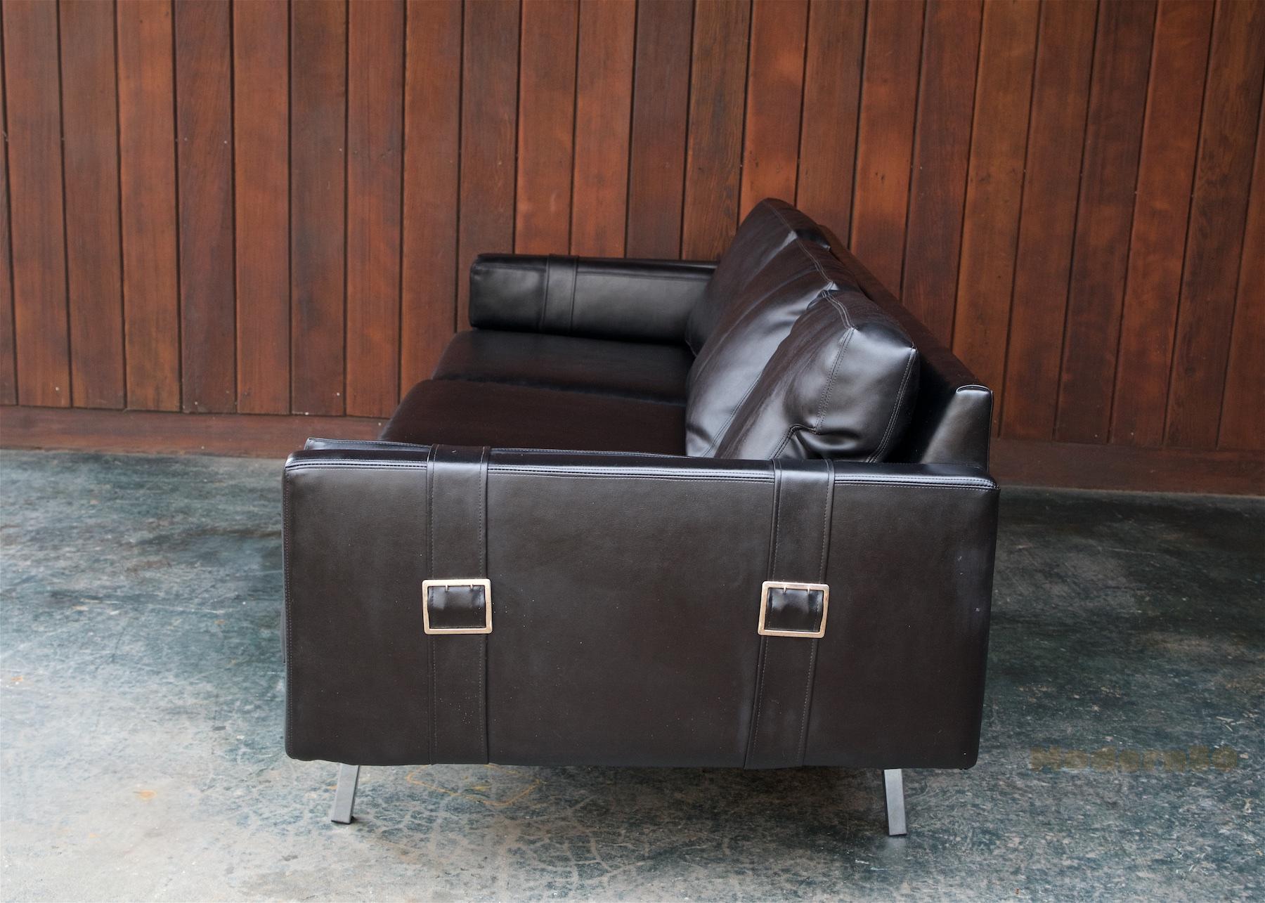 Vintage Milo Baughman Thayer Coggin Black Belt Buckle Vinyl Sofa For ...