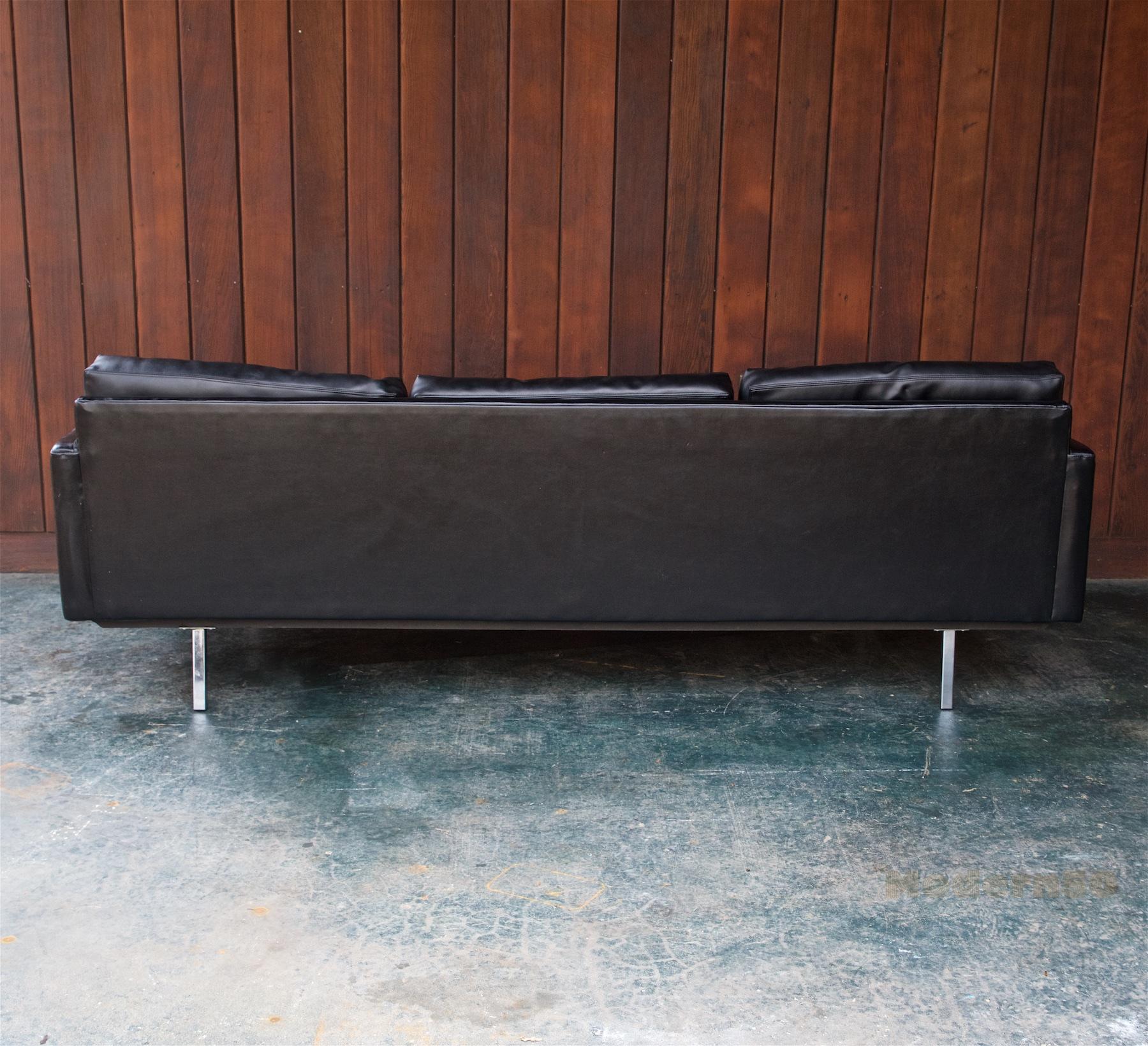 Vintage Milo Baughman Thayer Coggin Black Belt Buckle Vinyl Sofa For ...