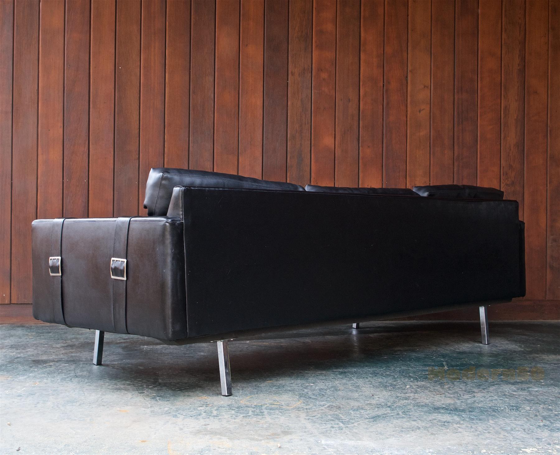 Vintage Milo Baughman Thayer Coggin Black Belt Buckle Vinyl Sofa For ...