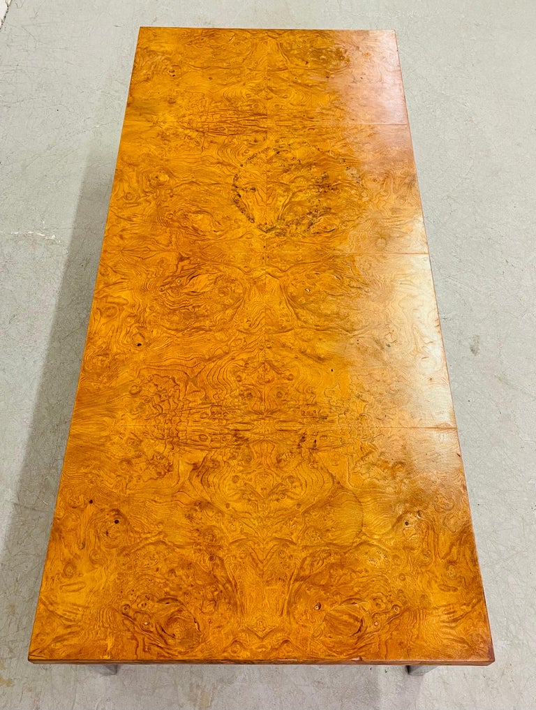 Vintage Milo Baughman Burled Wood Flat Bar Chrome Coffee Table at 1stDibs