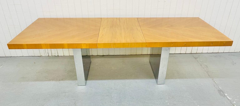 Vintage Milo Baughman Style Oak and Chrome Dining Table For Sale at 1stDibs