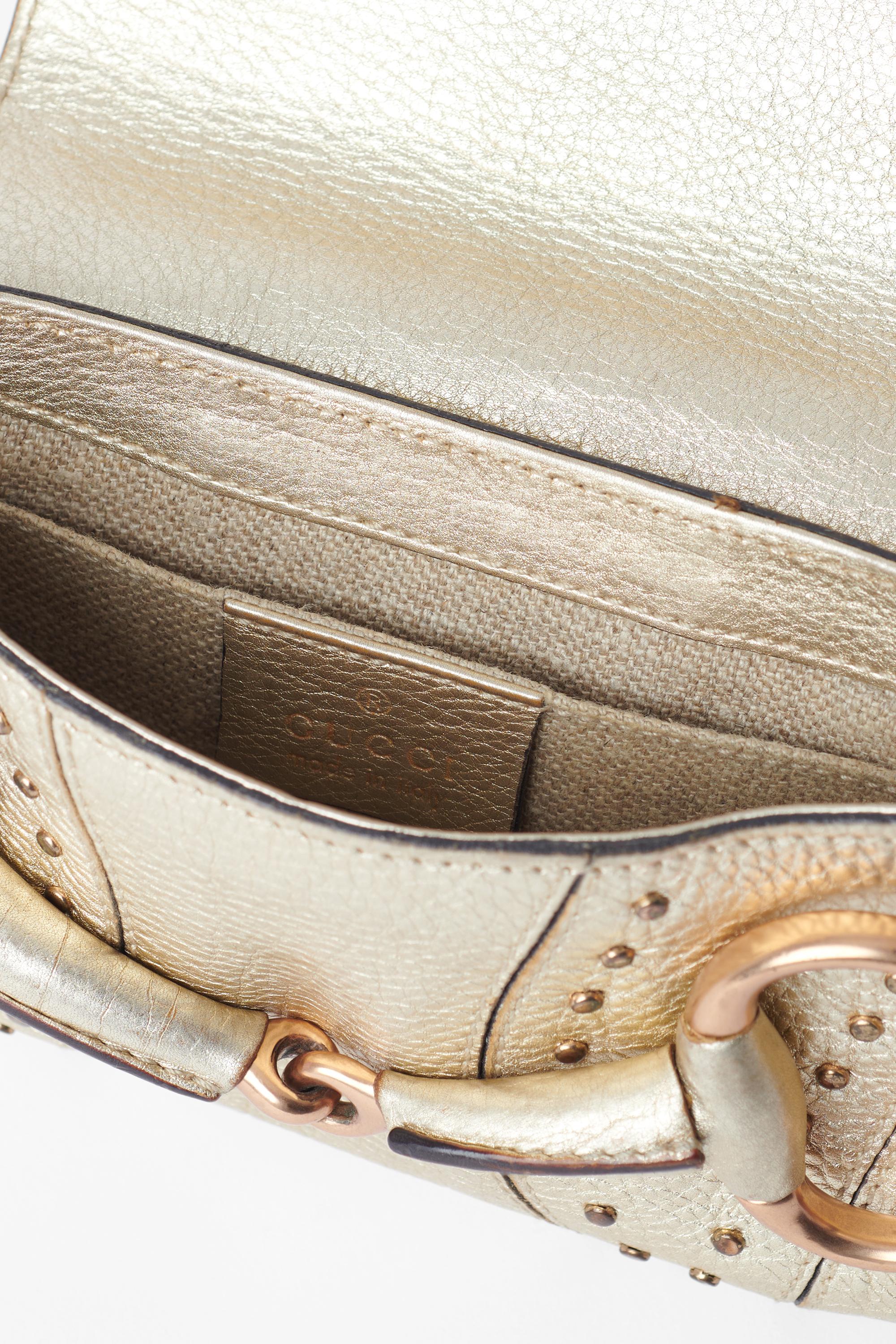 Vintage Mini Metallic Gold Horsebit Clutch For Sale at 1stDibs