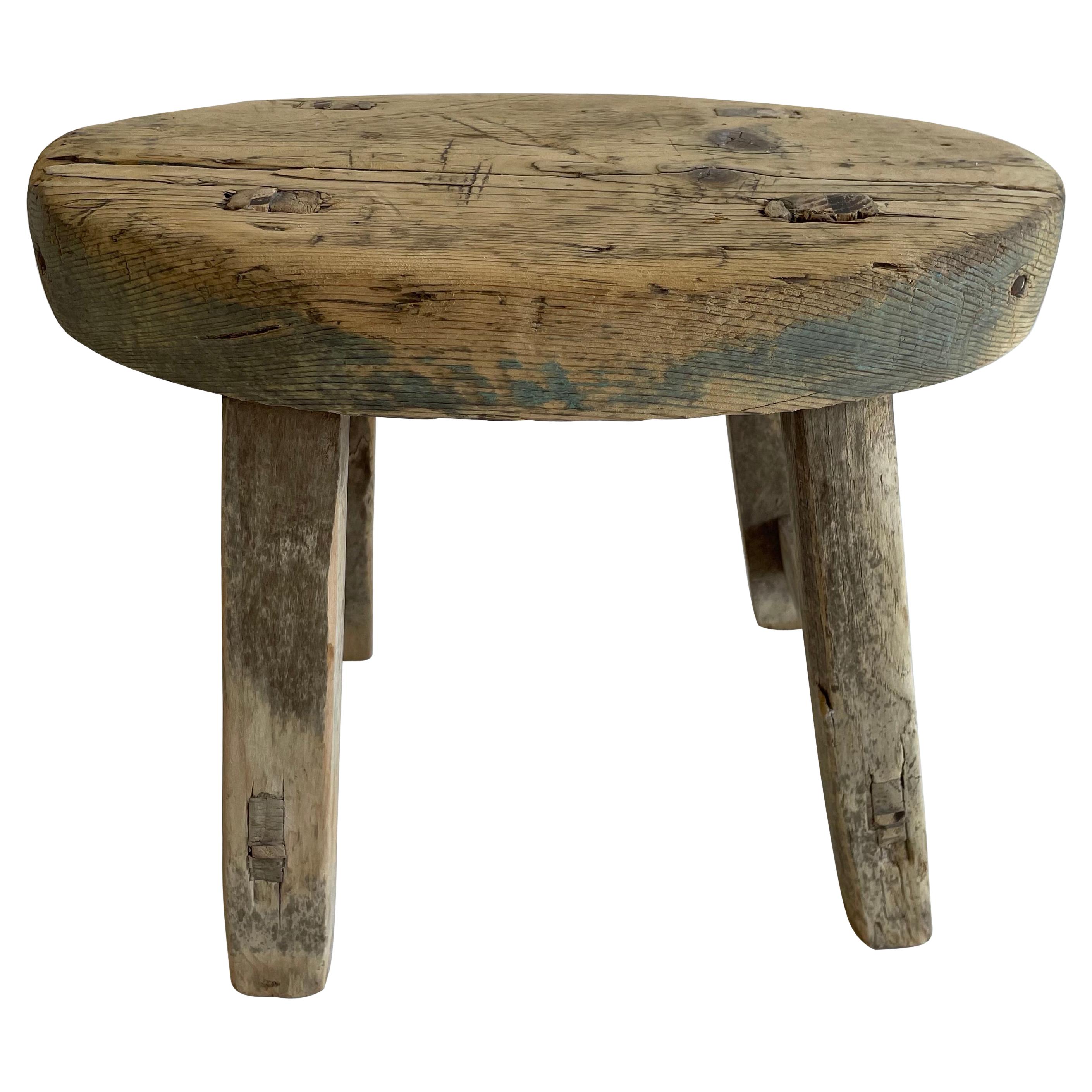 Vintage Oval Shaped Elm Wood Stool For Sale at 1stDibs