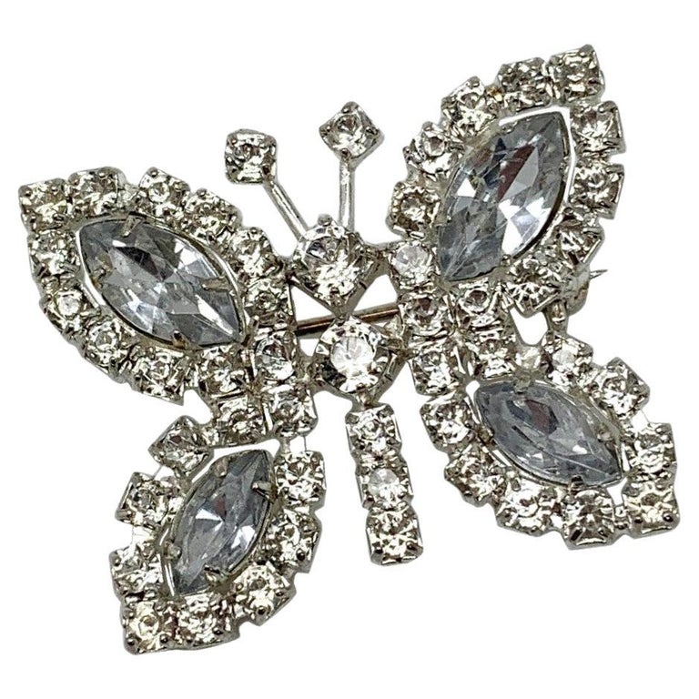 Vintage Mini Rhinestone Butterfly Brooch 1980s For Sale at 1stDibs
