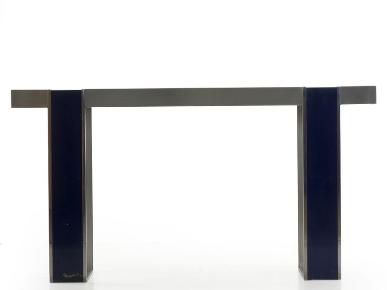 Vintage Minimalist Modern Matte and Blue Enamel Steel Console Table at ...
