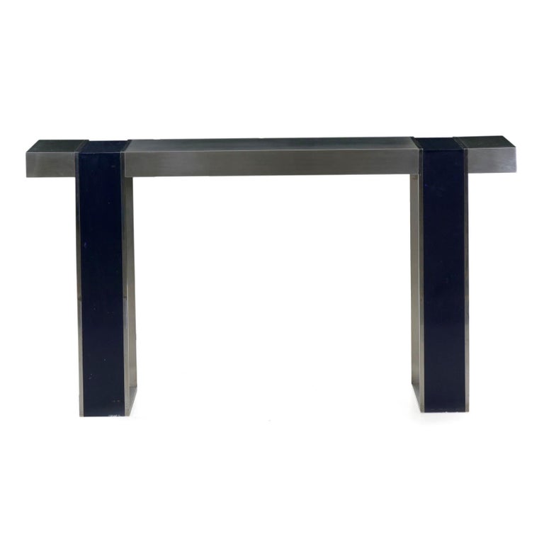 Vintage Minimalist Modern Matte and Blue Enamel Steel Console Table at ...