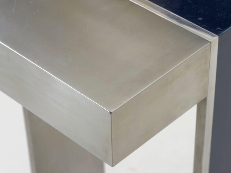 Vintage Minimalist Modern Matte and Blue Enamel Steel Console Table at ...