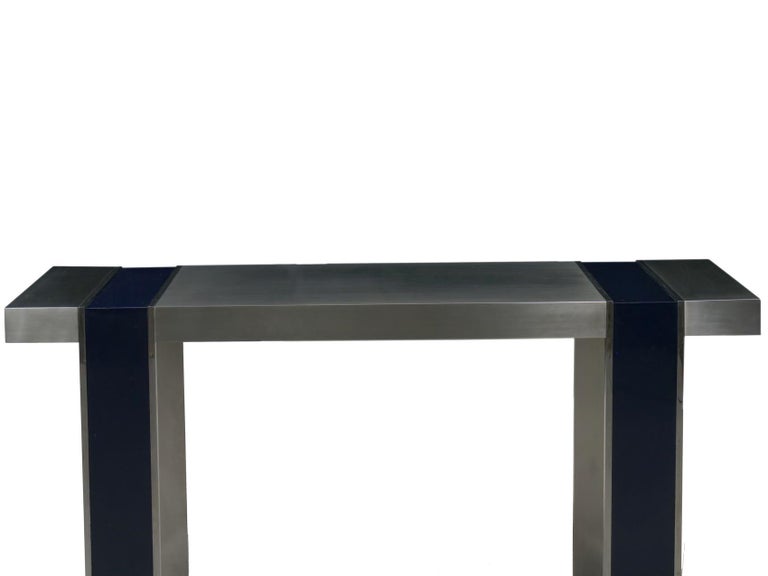Vintage Minimalist Modern Matte and Blue Enamel Steel Console Table at ...