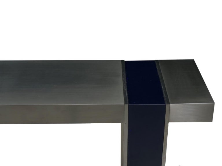 Vintage Minimalist Modern Matte and Blue Enamel Steel Console Table at ...