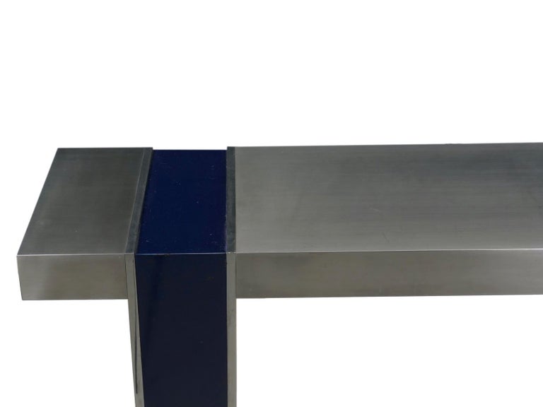 Vintage Minimalist Modern Matte and Blue Enamel Steel Console Table at ...