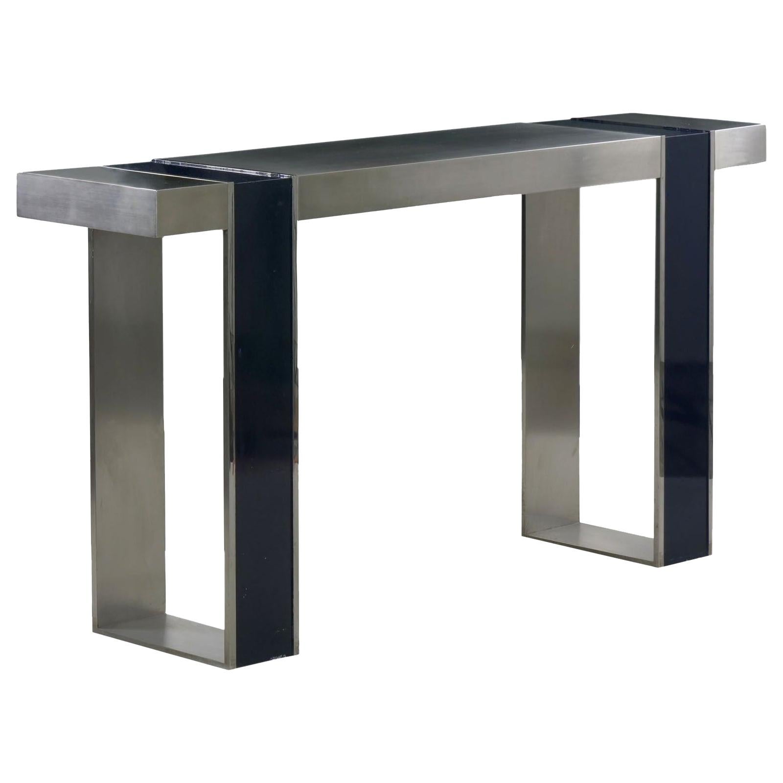 Vintage Minimalist Modern Matte and Blue Enamel Steel Console Table at ...