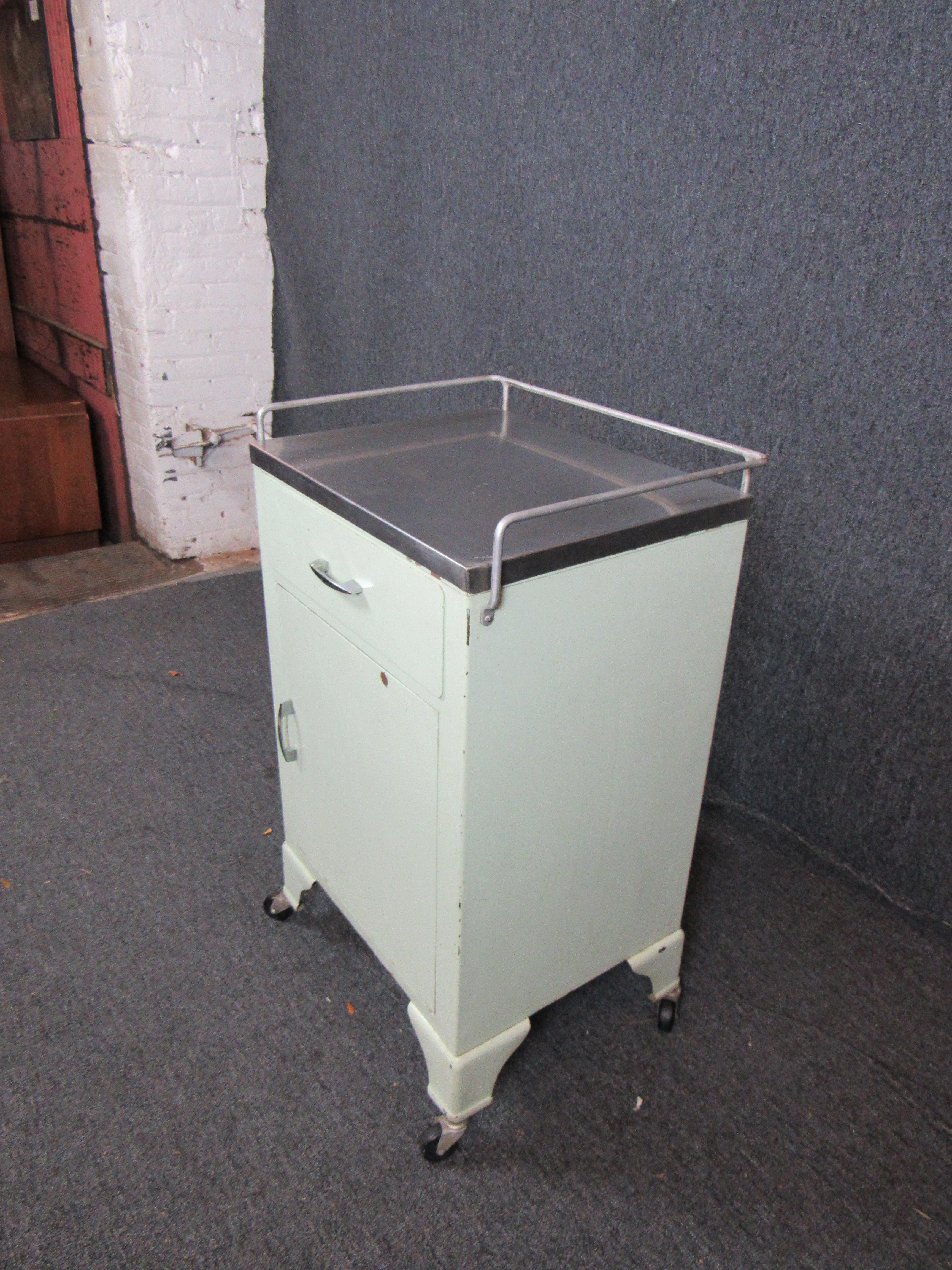 Vintage Mint Green Rolling Metal Medical Cabinet For Sale at 1stDibs ...
