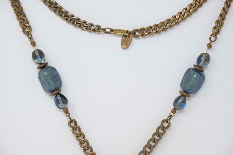 Vintage Miriam Haskell Blue Art Glass Necklace For Sale at 1stDibs