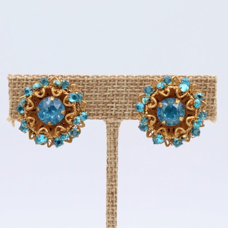 Vintage Miriam Haskell Blue Earrings 1970s at 1stDibs