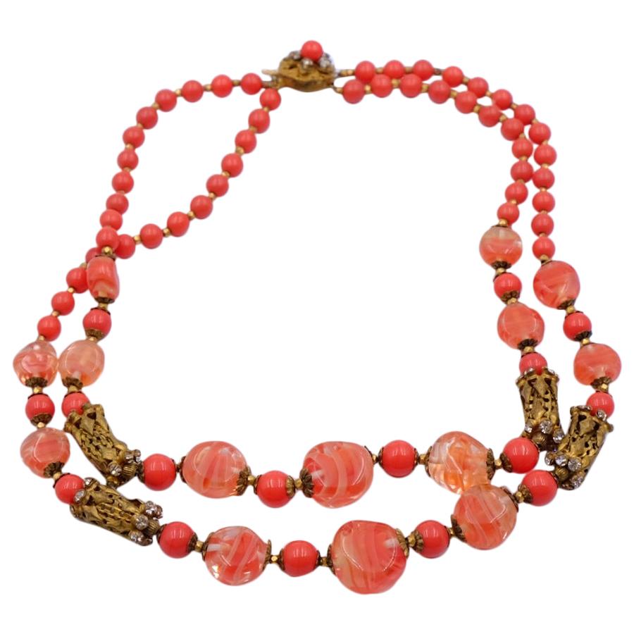 Vintage Miriam Haskell Coral Glass Beads 1950's For Sale at 1stDibs ...