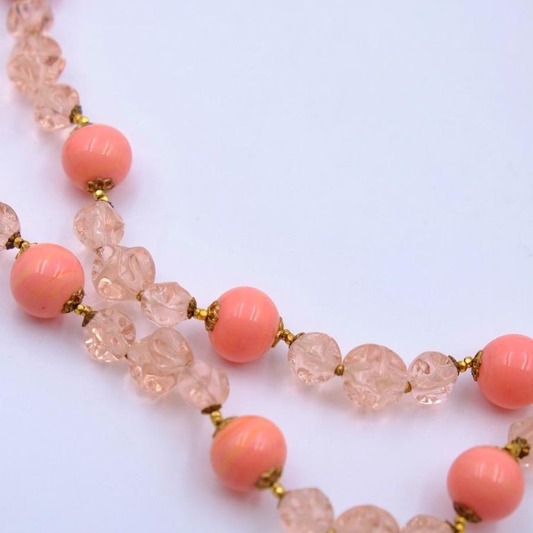 Vintage Miriam Haskell Peach Glass Necklace Beads 1950's For Sale at ...