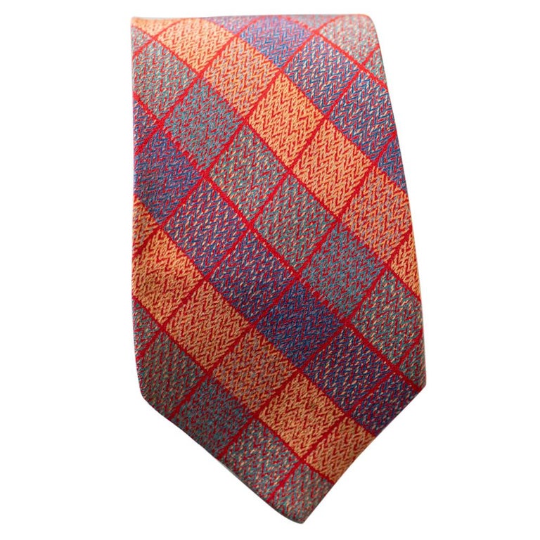 Vintage Missoni checked coloured tie in silk For Sale at 1stDibs