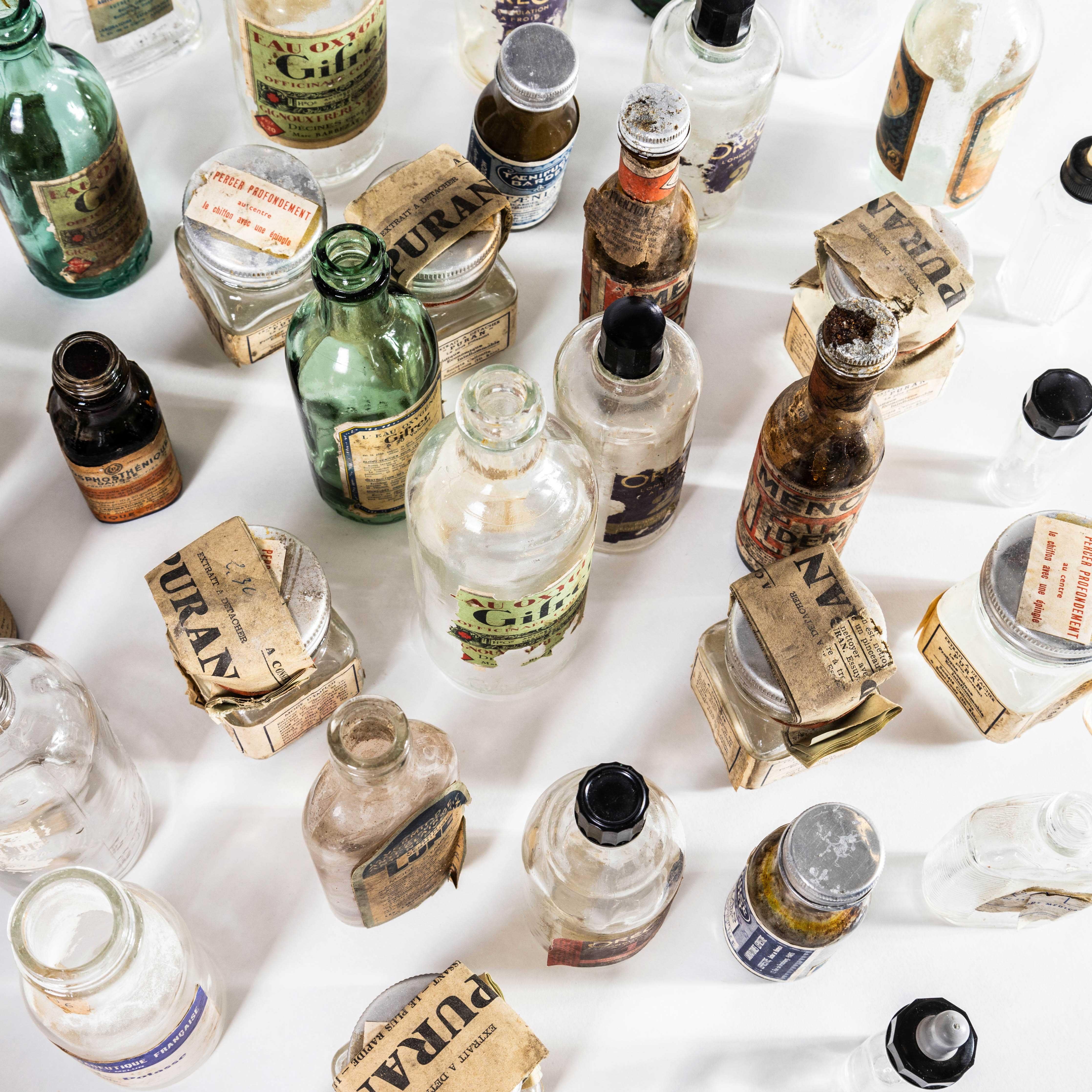 Vintage Mixed Assortment Of Glass Bottles With Original Labels - New ...