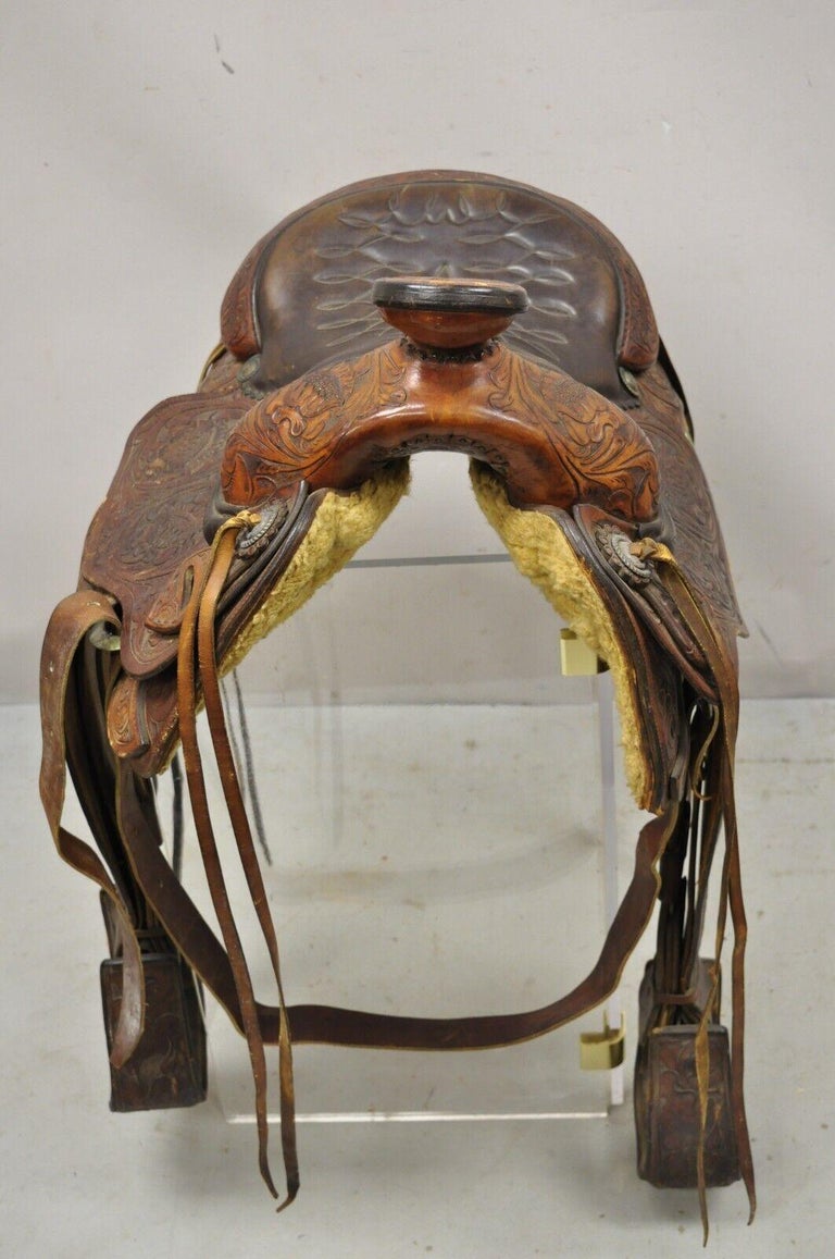 Vintage ML Leddy''s Brown Tooled Leather Western Show Horse Saddle For ...