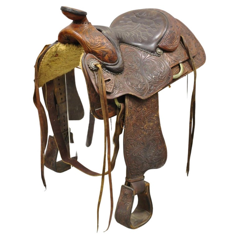 Vintage ML Leddy's Brown Tooled Leather Western Show Horse Saddle For ...