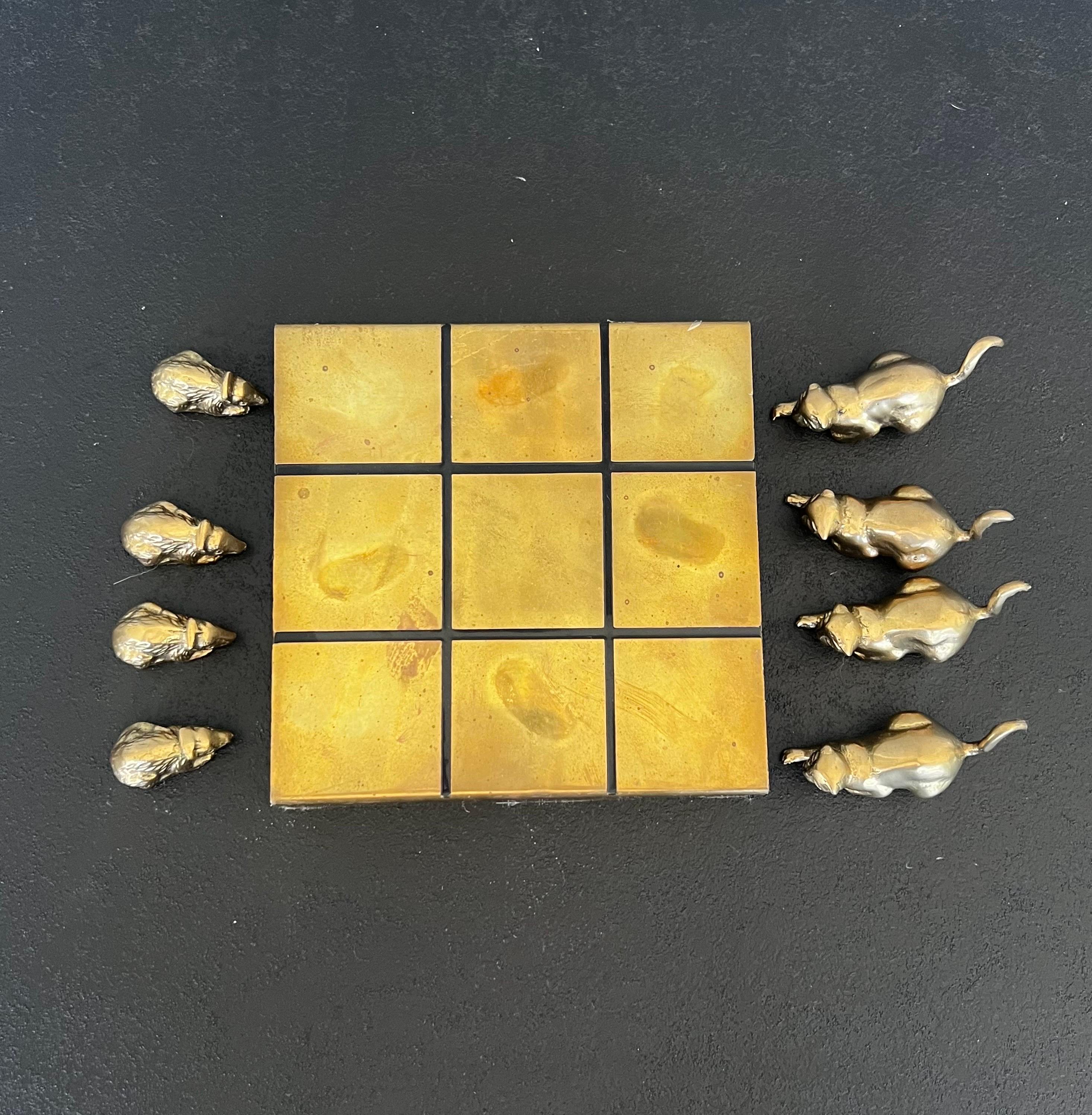 Vintage Modern Brass Cat and Mouse Tic Tac Toe Game/Sculpture - 9 ...