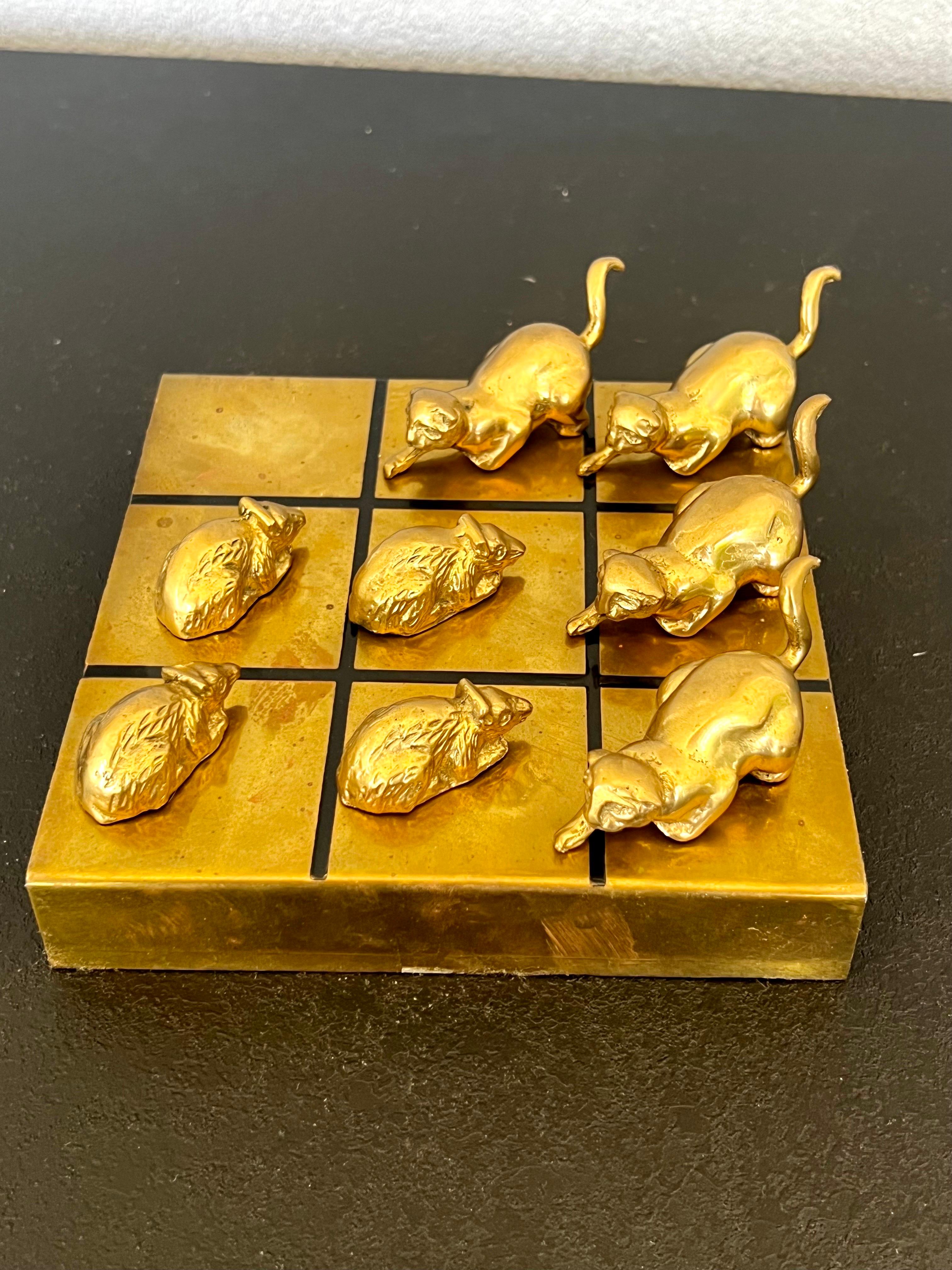 Vintage Modern Brass Cat and Mouse Tic Tac Toe Game/Sculpture - 9 ...