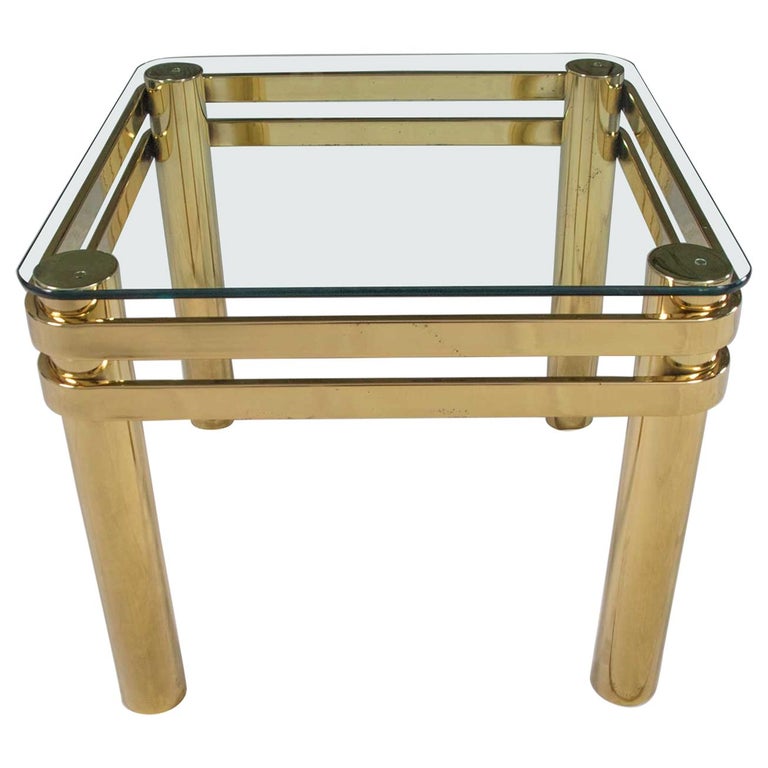 Vintage Modern Brass and Glass Side End Table with Glass Top Style Pace ...
