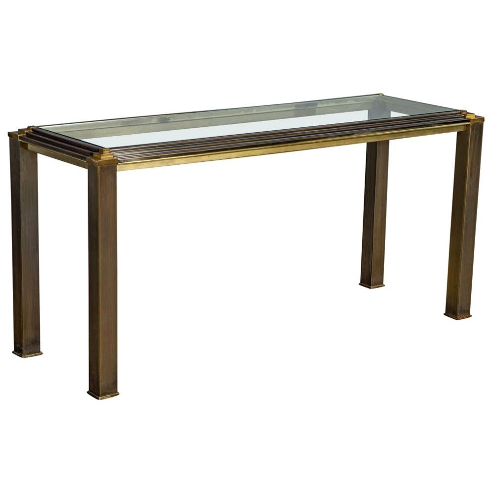 Console Bronze Brass Bronze Leaf Glass with Tiny Mosaic insert Led ...