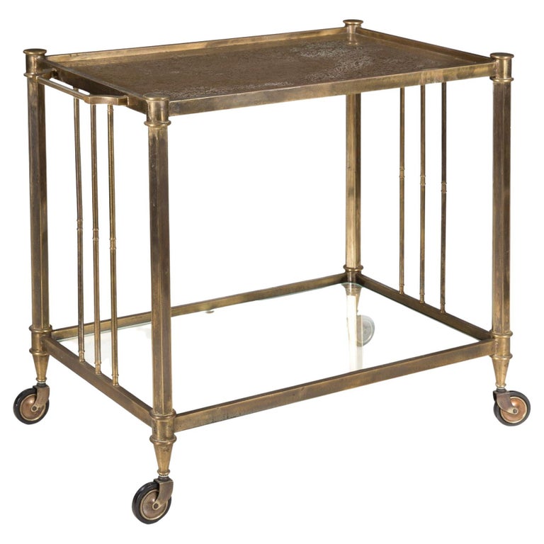 Vintage Modern Brass Two-Tier Bar Cart, circa 1970s For Sale at 1stDibs