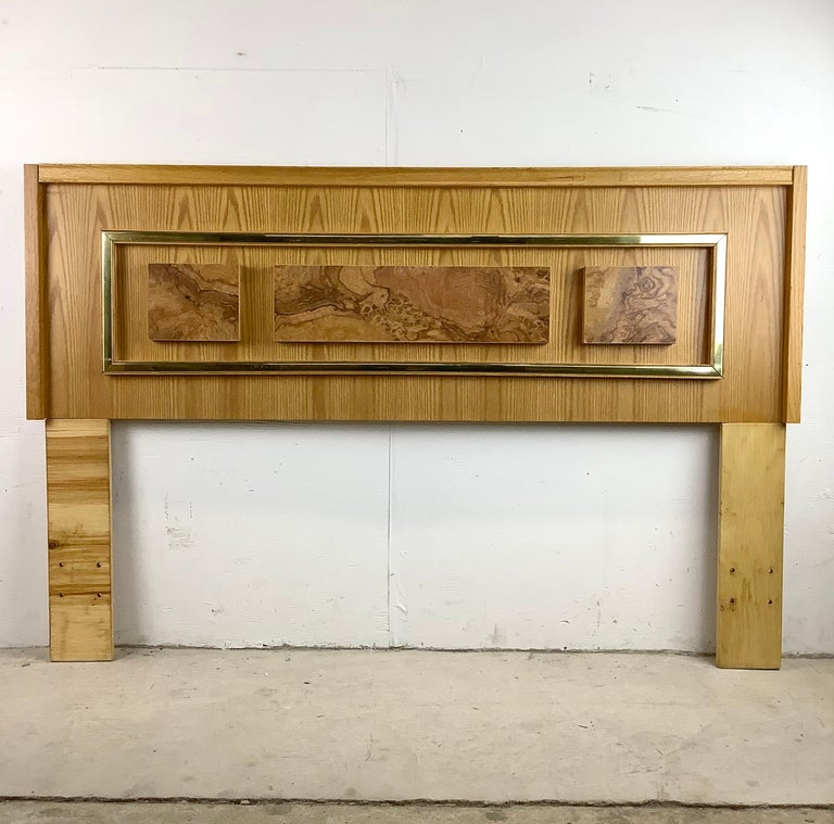 Vintage Modern Burl and Oak Queen Size Headboard For Sale at 1stDibs