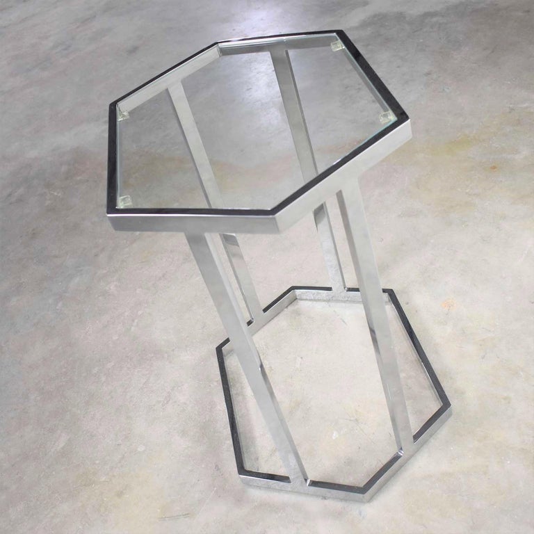 Vintage Modern Chrome and Glass Hexagon Petite Side Table or Occasional ...