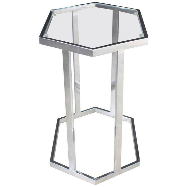 Vintage Modern Chrome and Glass Hexagon Petite Side Table or Occasional ...