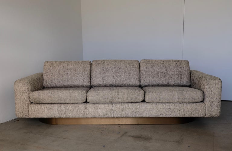 Vintage Modern Custom Sofa Floating on Brushed Brass Plinth Base at 1stDibs