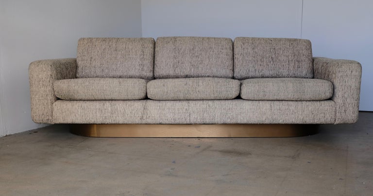 Vintage Modern Custom Sofa Floating on Brushed Brass Plinth Base at 1stDibs