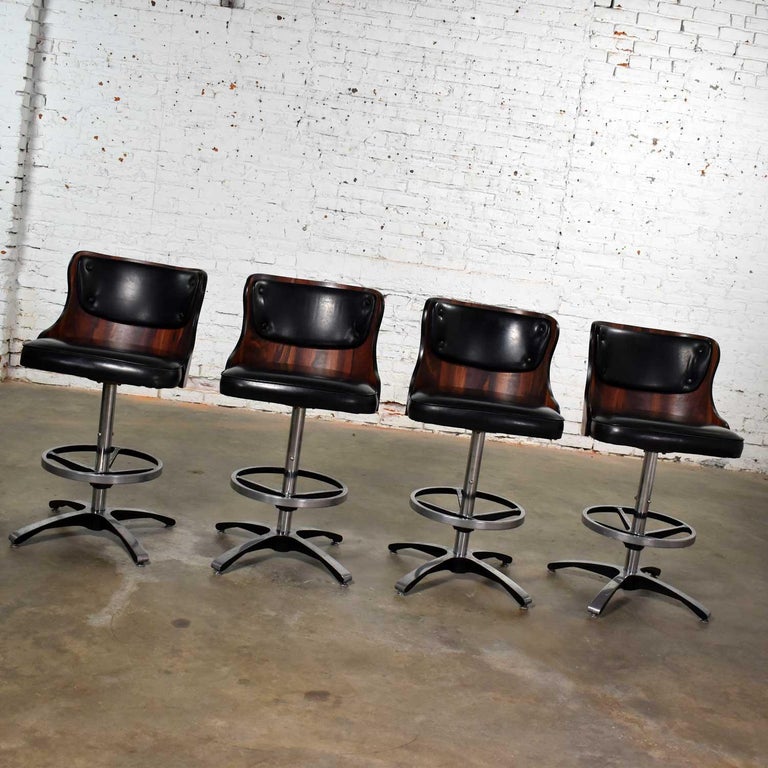 Vintage Modern Daystrom Adjustable Black Bar Stools Molded Curved Backs ...