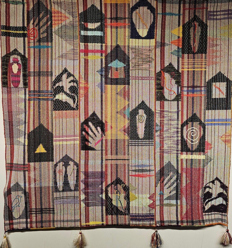 Vintage Modern Design Handwoven Textile Tapestry Wall Art with Figural ...
