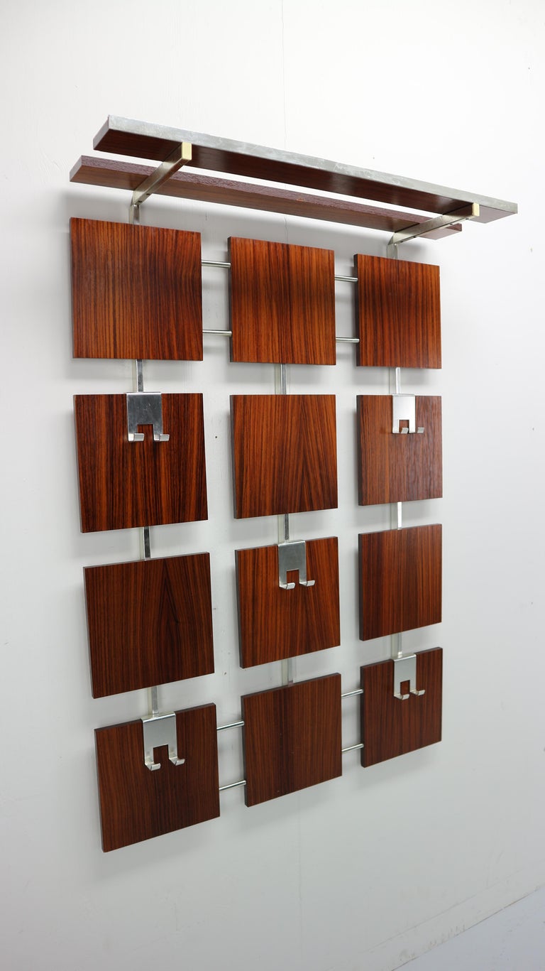 Vintage Modern Design Rosewood and Chrome Wall Mounted Coat, Hat Rack ...