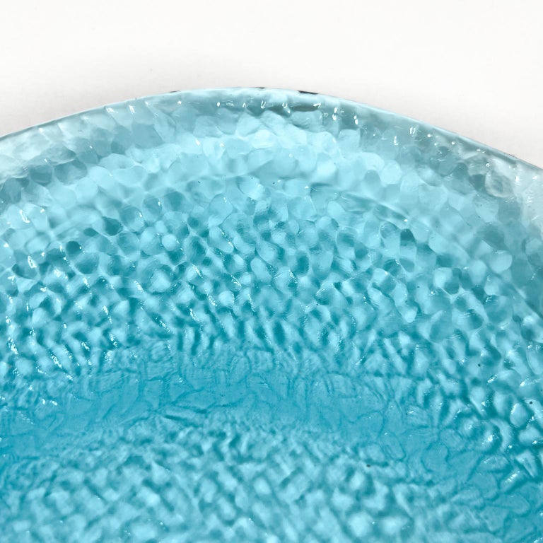 Vintage Modern Fish Plate Textured Blue Art Glass Serving Dish For Sale ...